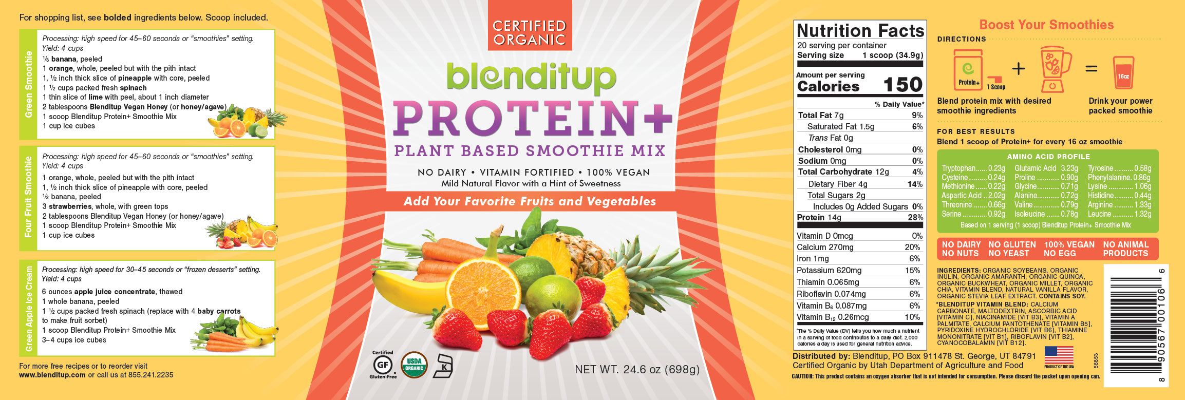 Organic Whole Vegan Protein Smoothie Mix – Blenditup Foods